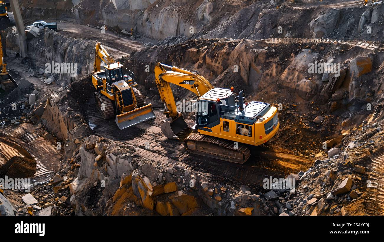 This image depicts a large-scale construction site with autonomous ...