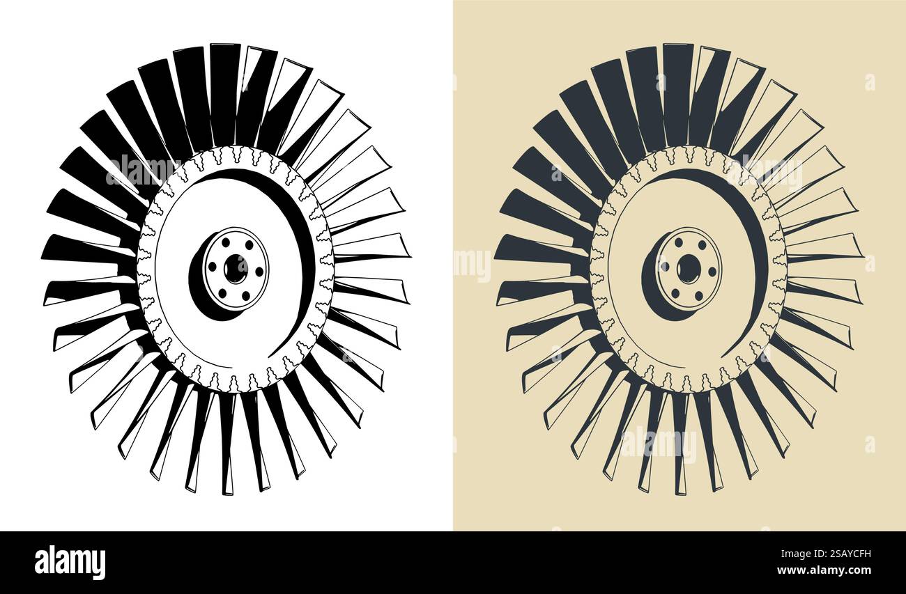 Engine compressor blisk and turbine blades Stock Vector Image & Art - Alamy
