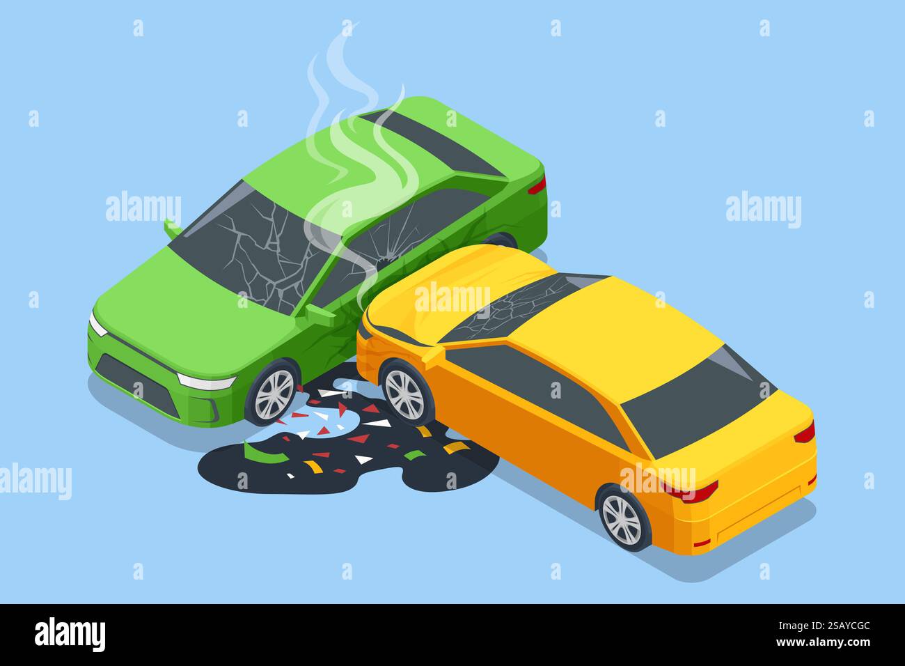Car crash. Isometric vector of a collision between a green and yellow ...