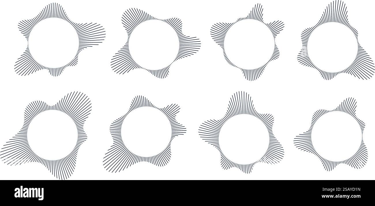 Sound wave, circular equalizer icons, round music soundwave shape ...