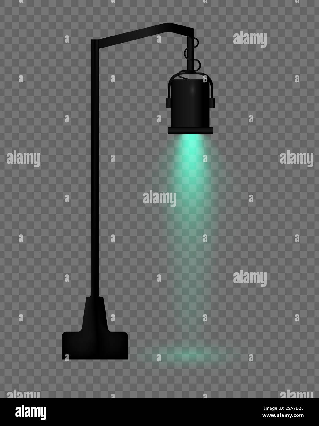 Realistic vector street lamp with green light on a transparent ...