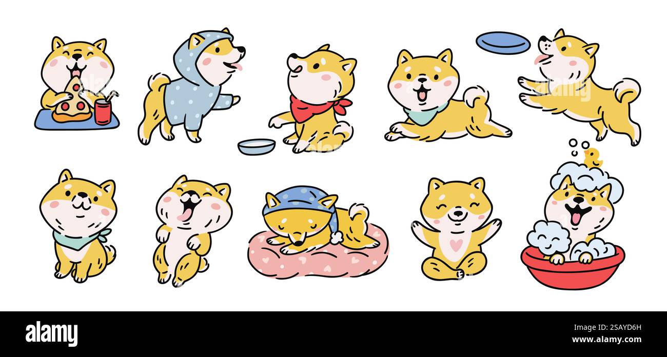 Shiba Inu. Cartoon pet. Cute kawaii dog. Japanese breed. Puppy poses ...