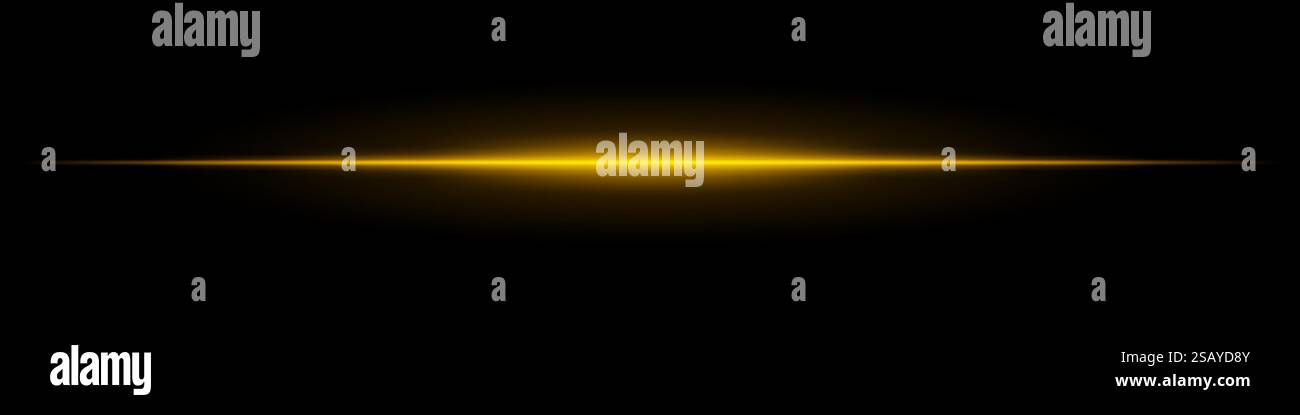 Horizontal light flare with warm glow on a black background. Yellow ...