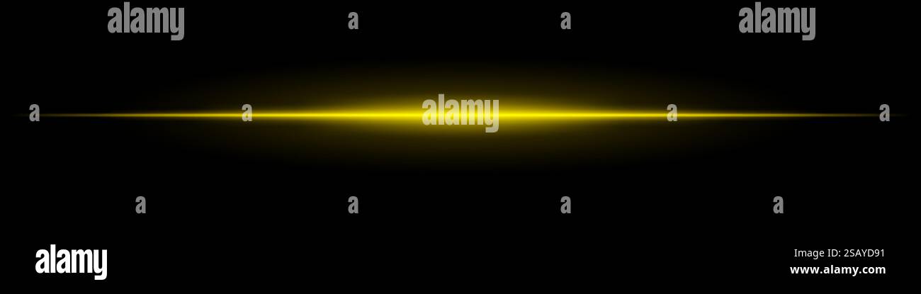 Horizontal light flare with warm glow on a black background. Yellow ...