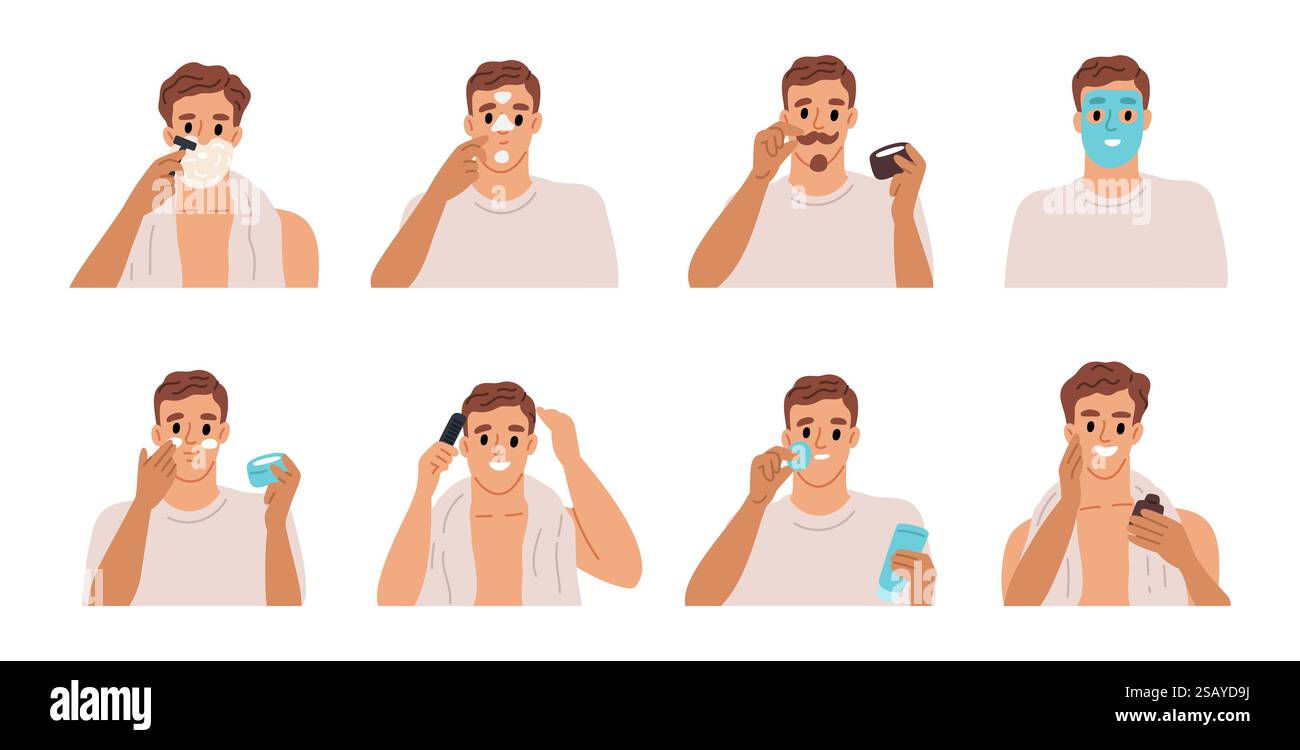 Daily hygiene routine. Men skin care. Acne prevention. Facial skincare ...