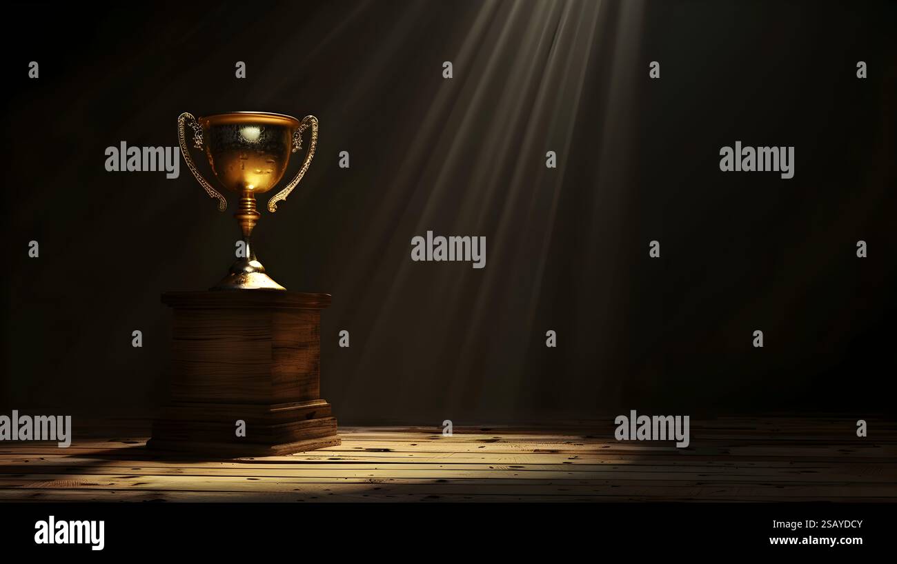 A magnificent golden trophy stands tall on a pedestal,its surface ...