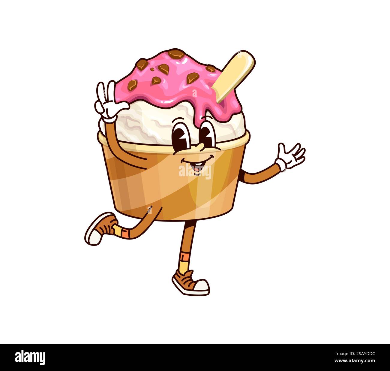 Groovy ice cream sundae character featuring vibrant scoop in a cup ...