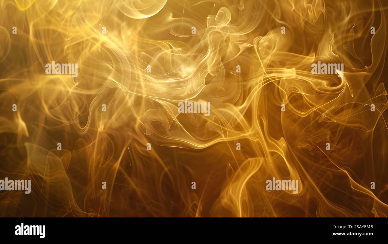 This image depicts mesmerizing swirls of golden smoke,creating an ...