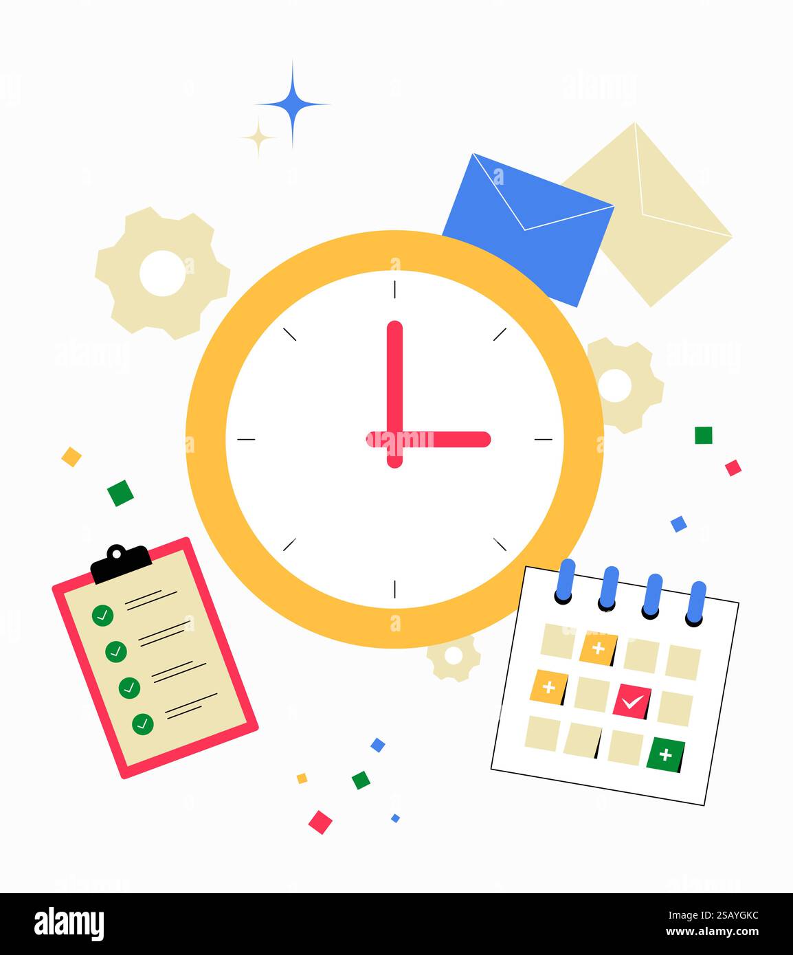 Clock With Calendar And Task List In Flat Vector Illustration ...