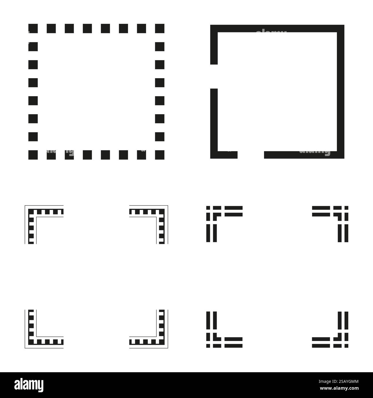 Corner frame set. Black decorative borders. Minimal corner outlines. Vector illustration Stock ...