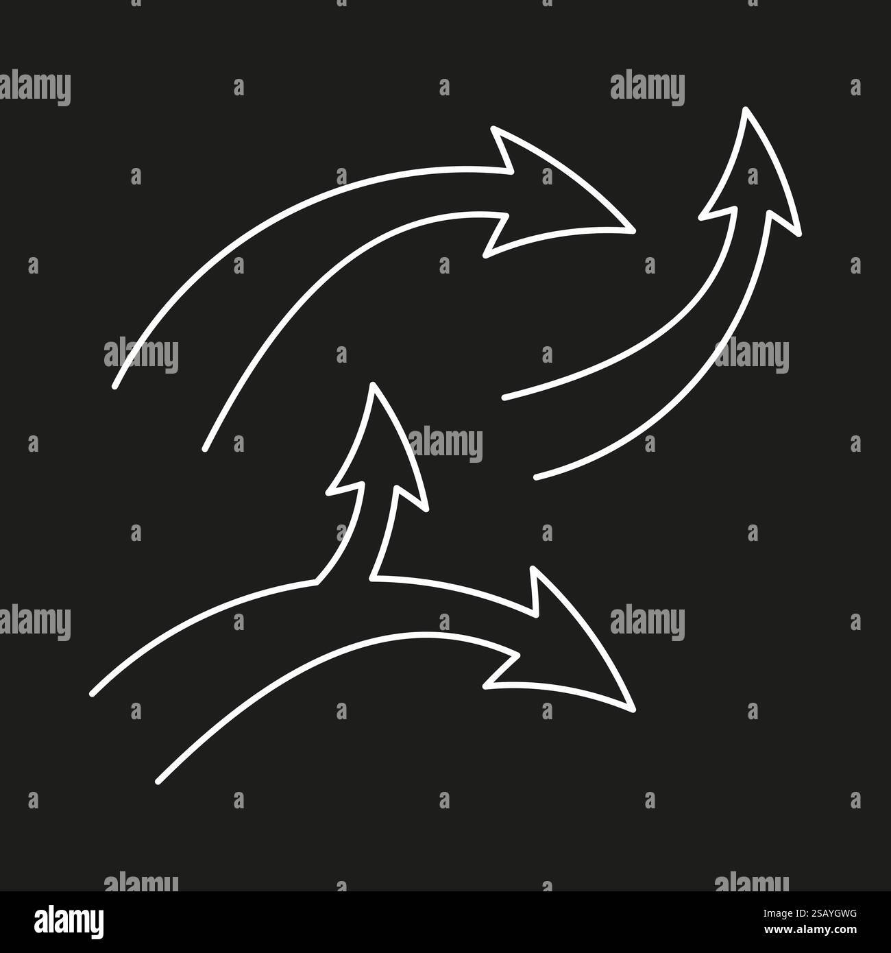 Curved Arrows Illustration Dynamic Pointer Shapes White Lines On Black Vector Icon Set Stock