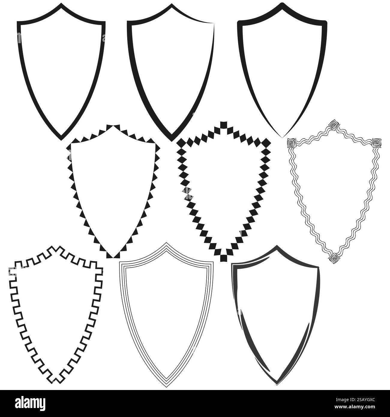 Shield vector template. Decorative shield collection. Black and white ...