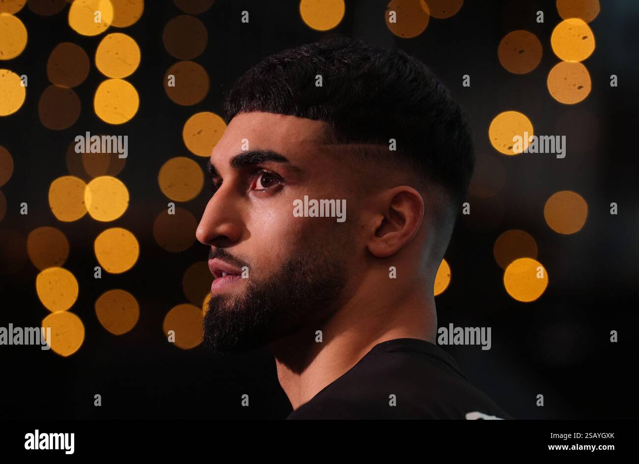 Adam Azim during the weigh-in at BOXPARK Wembley, London. Adam Azim is ...