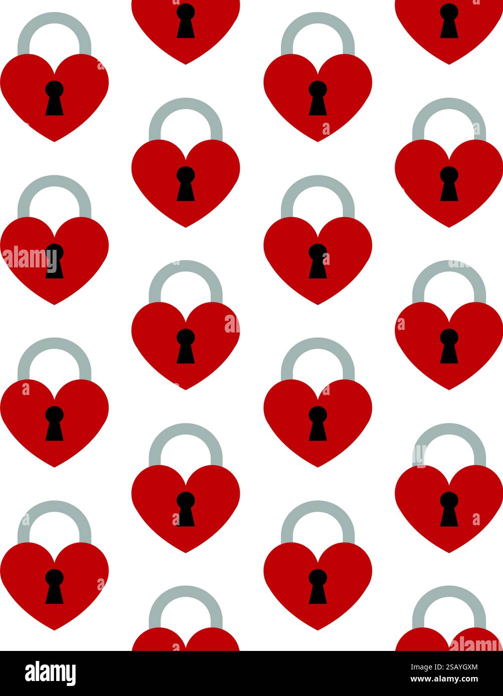 Vector seamless pattern of flat red heart lock isolated on white ...
