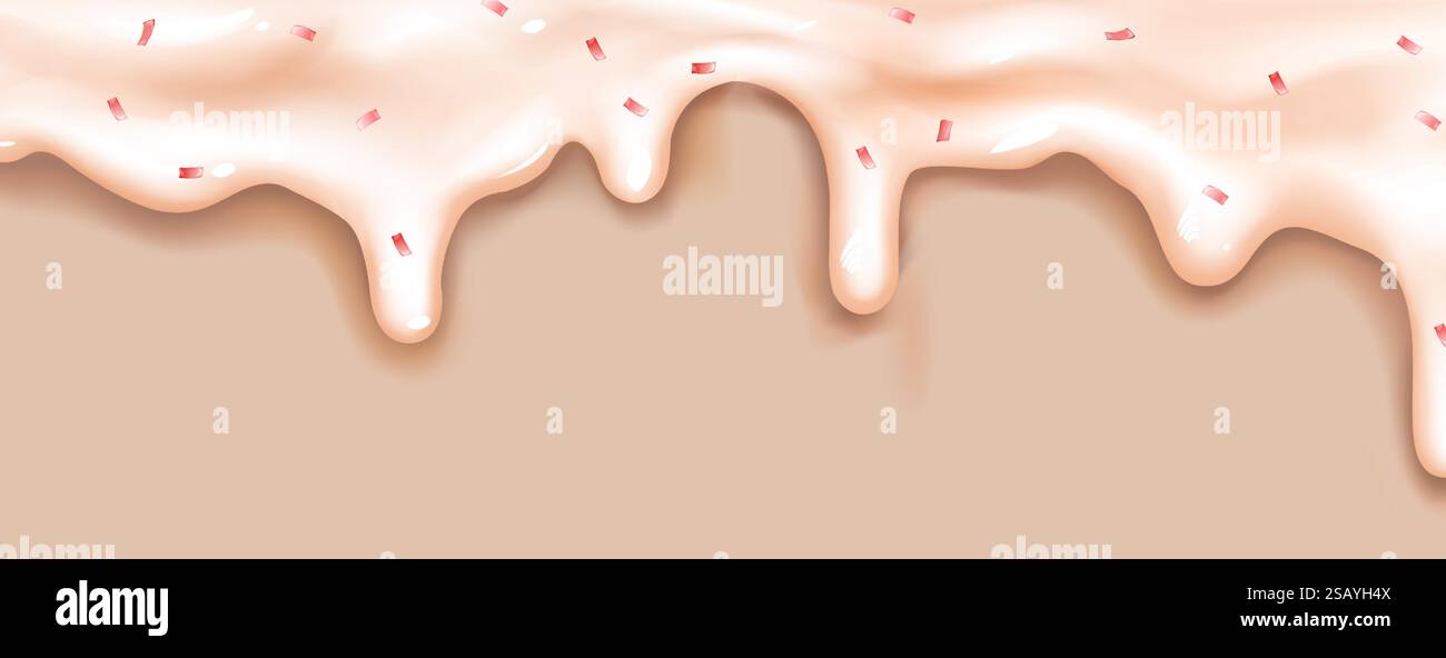Candy drips with creamy beige texture and pink sprinkles on top. Sweet ...