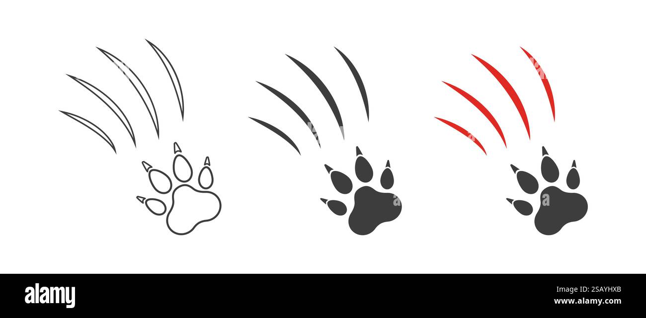 Cat scratch. Set of claws scratches, pets or wild animal nails rip ...