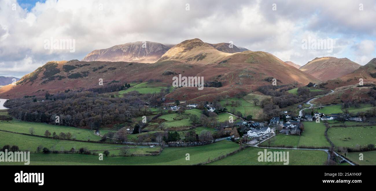 buttermere village and grasmoor cumbria elevated panoramic view winter ...