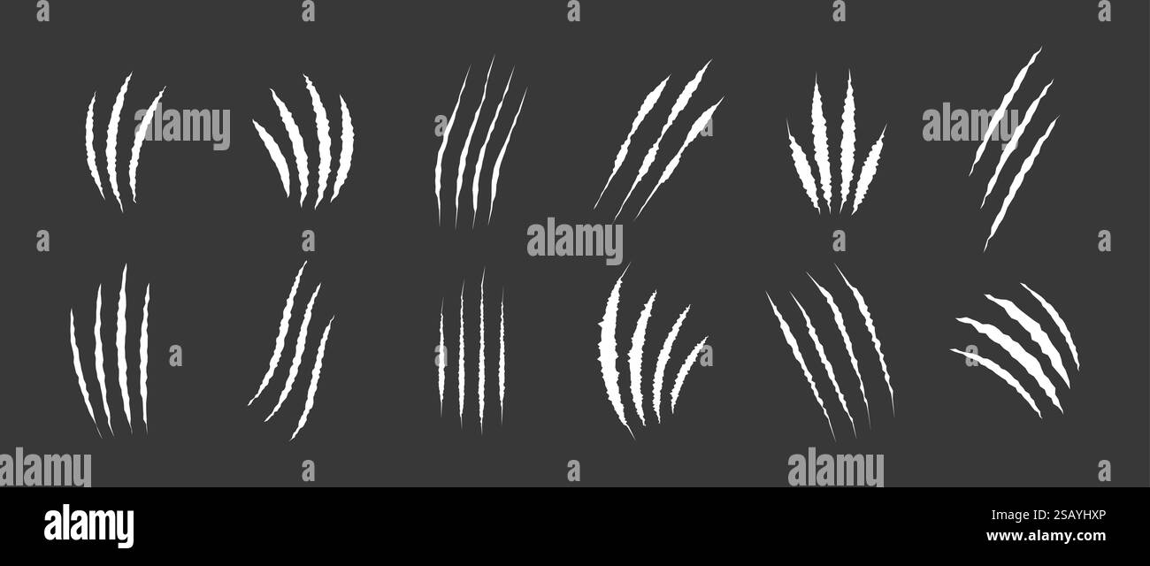 Cat scratch. Realistic set of animal claw marks isolated on black ...