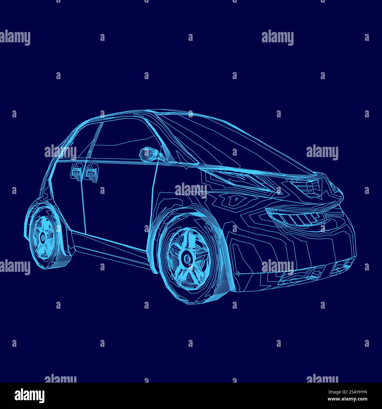 Blue car with a smiling face on the hood. The car is a small, compact ...