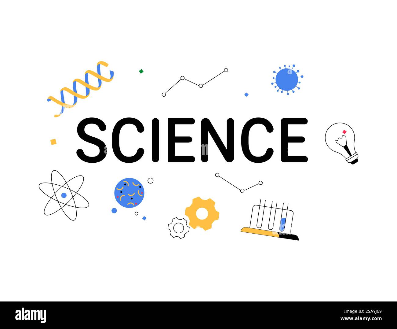 Science Concept With Scientific Symbols in Flat Vector Illustration ...