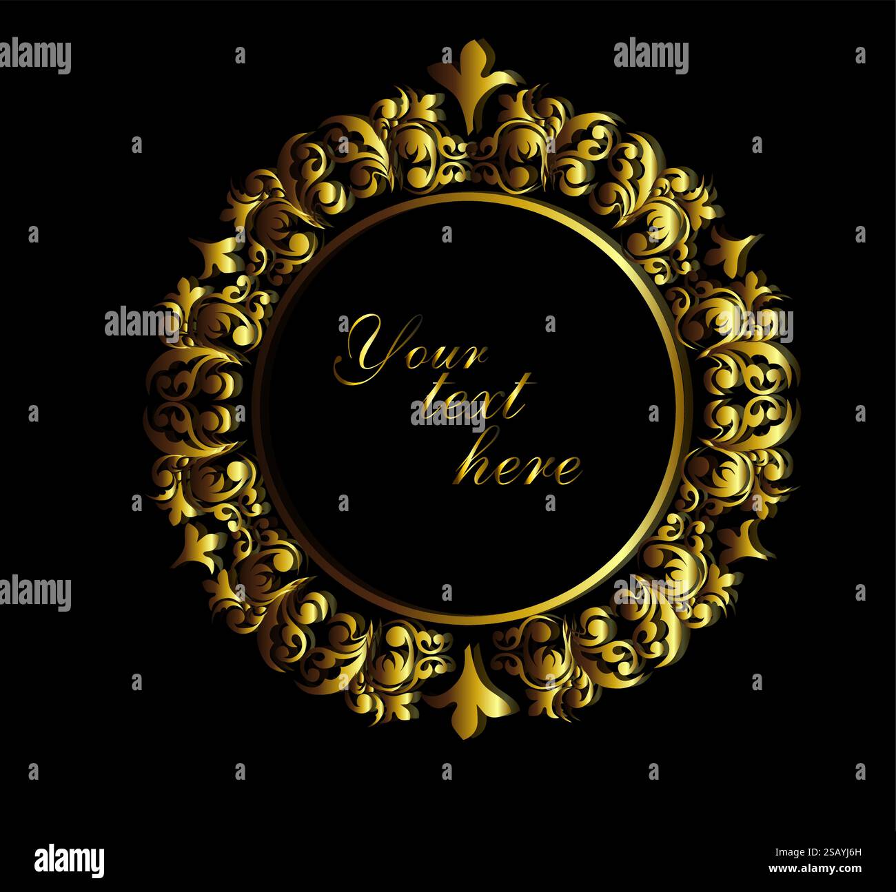 Decorative frame. Golden elegant round frame. hand drawn. Not AI ...