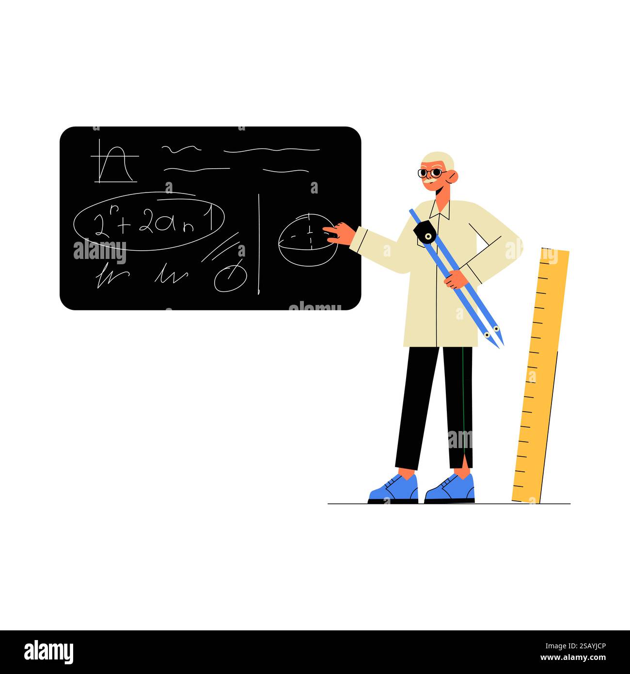 Male Professor Teaching Mathematics On Chalkboard In Flat Vector ...