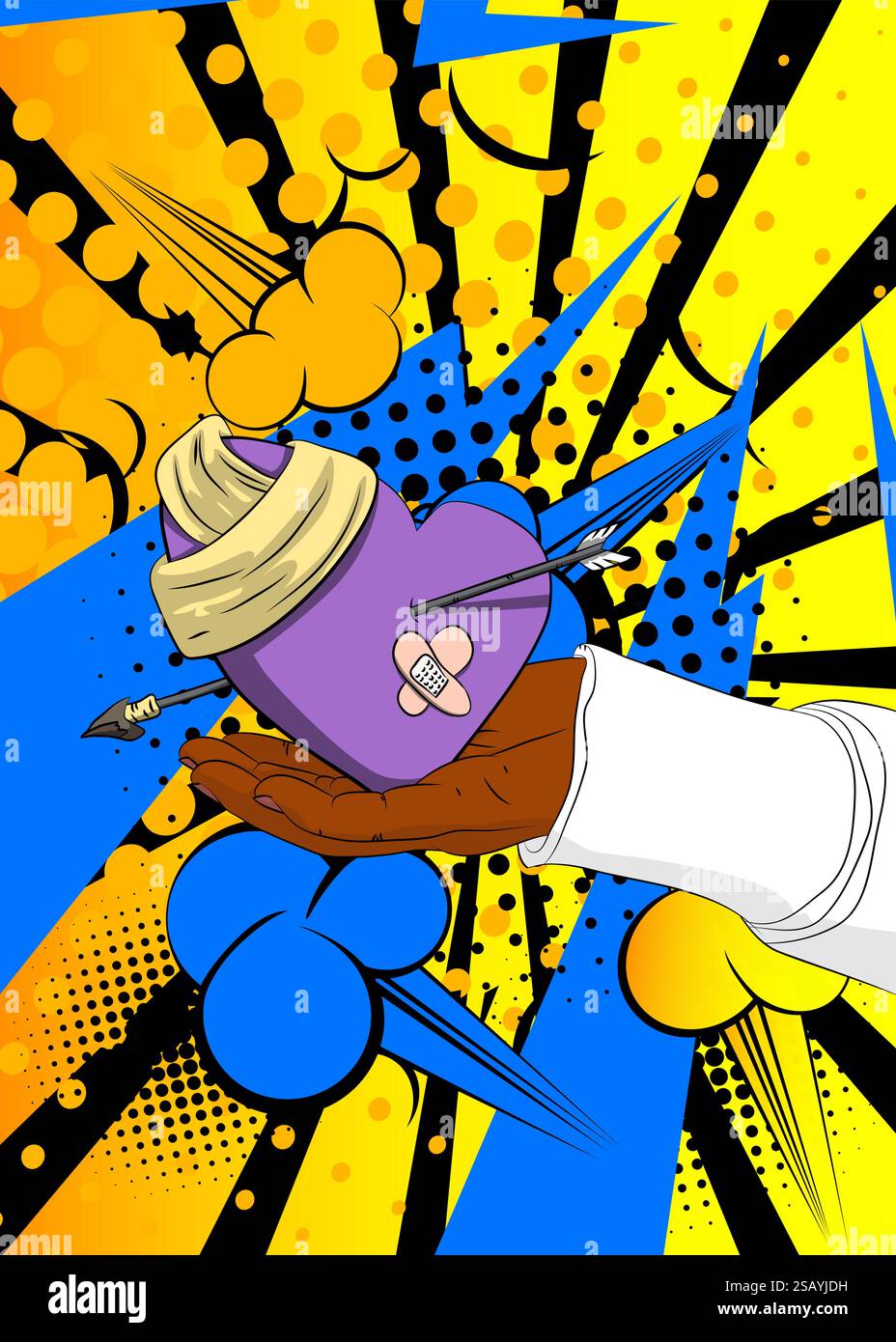 Cartoon, comic book human hands holding Broken Heart. Retro vector ...