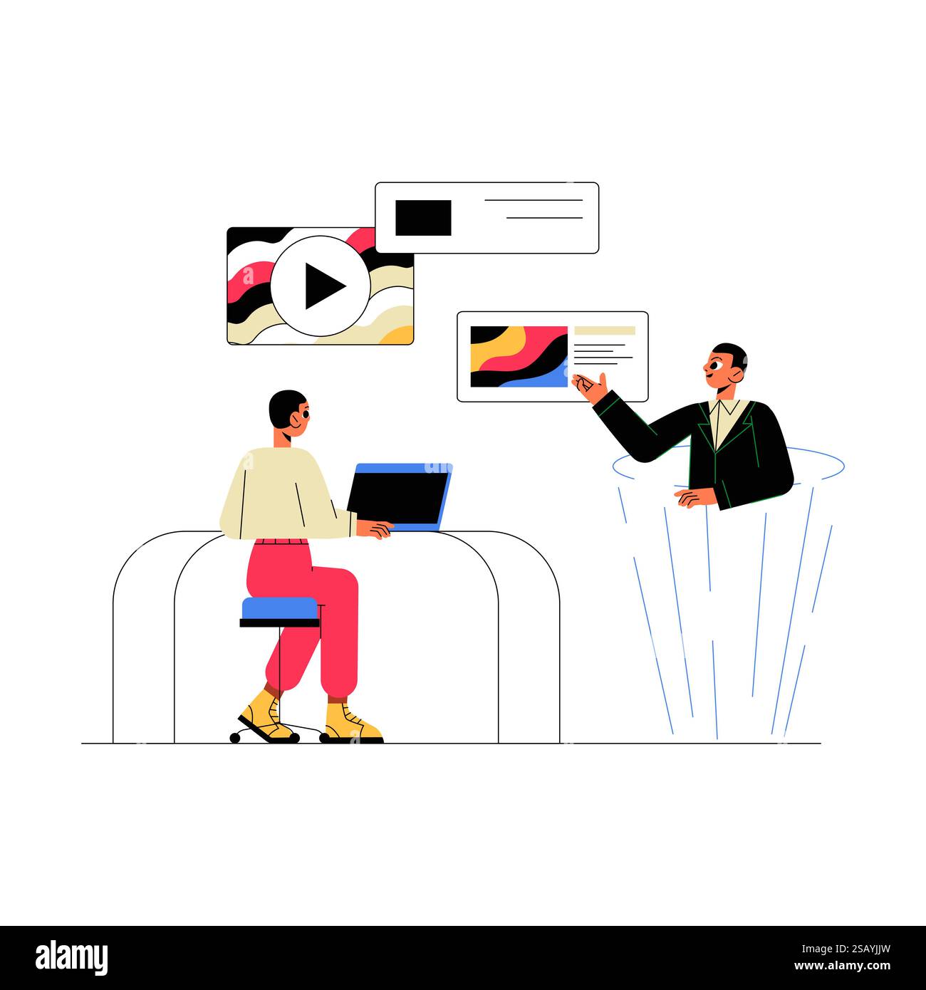 Virtual Classes With Holographic Instructor In Flat Vector Illustration Symbolizing Online ...