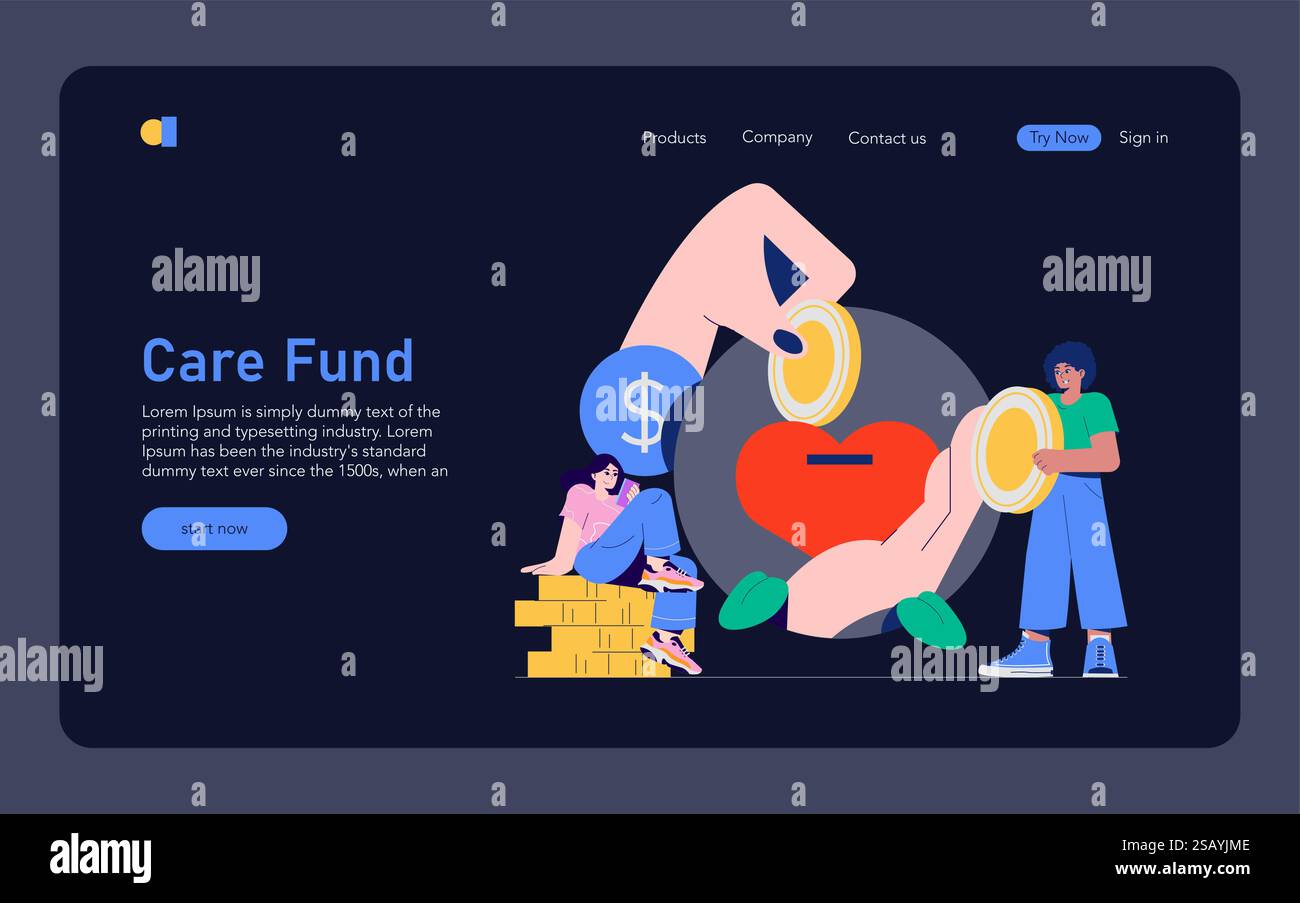 Care Fund concept. People donating coins to a heart-shaped charity box, symbolizing support and ...