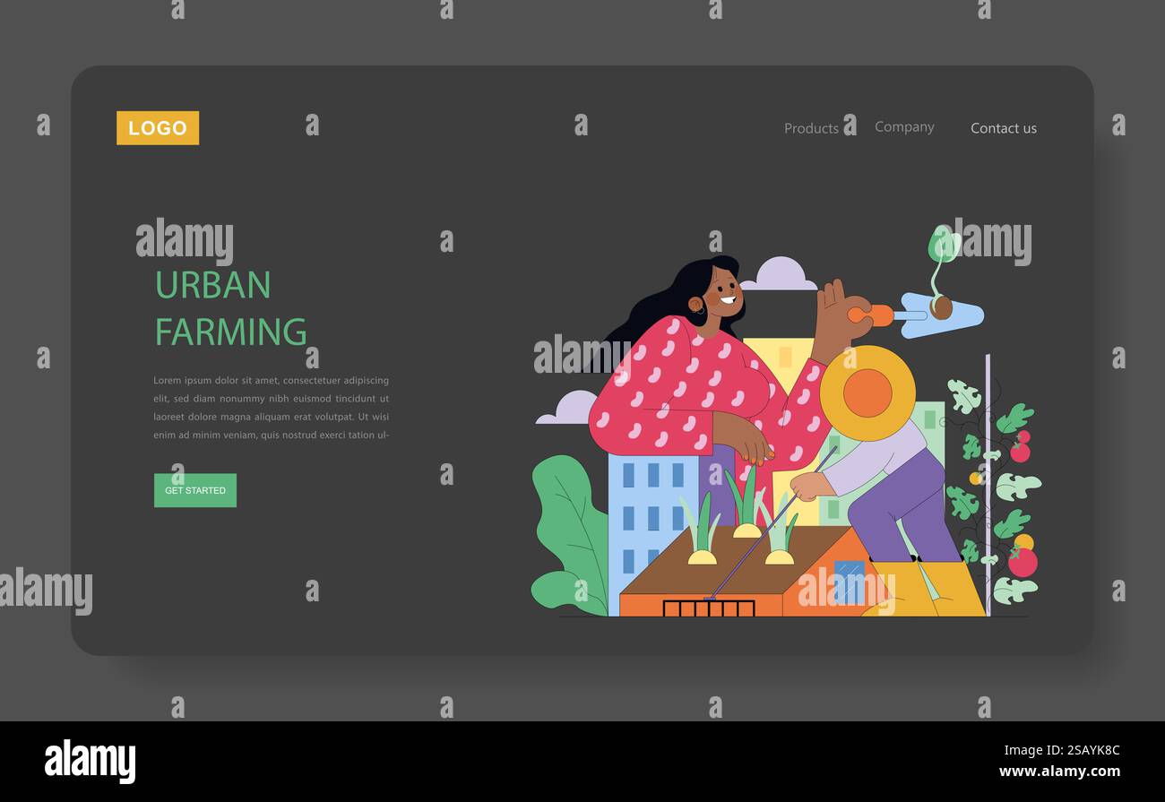 Urban Farming concept. Illustration of diverse people tending rooftop ...