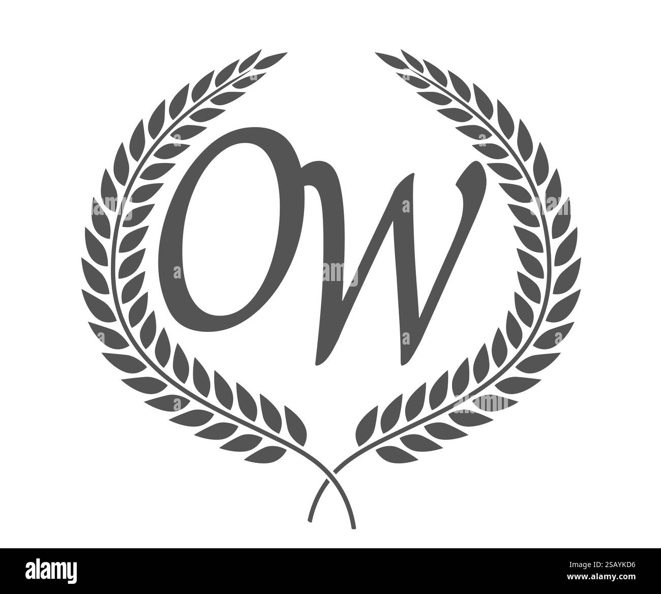 Initial letter O and W, OW monogram logo design with laurel wreath ...