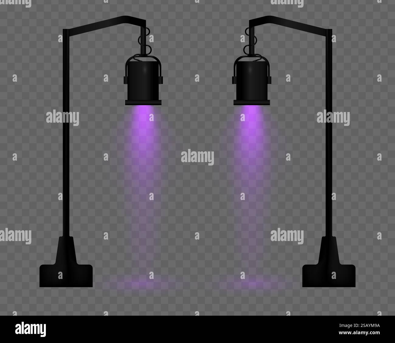 Realistic vector street lamp with purple light on a transparent ...