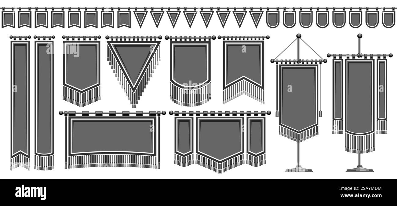 Vector Medieval Flag Set, collection of cut out illustrations vertical ...