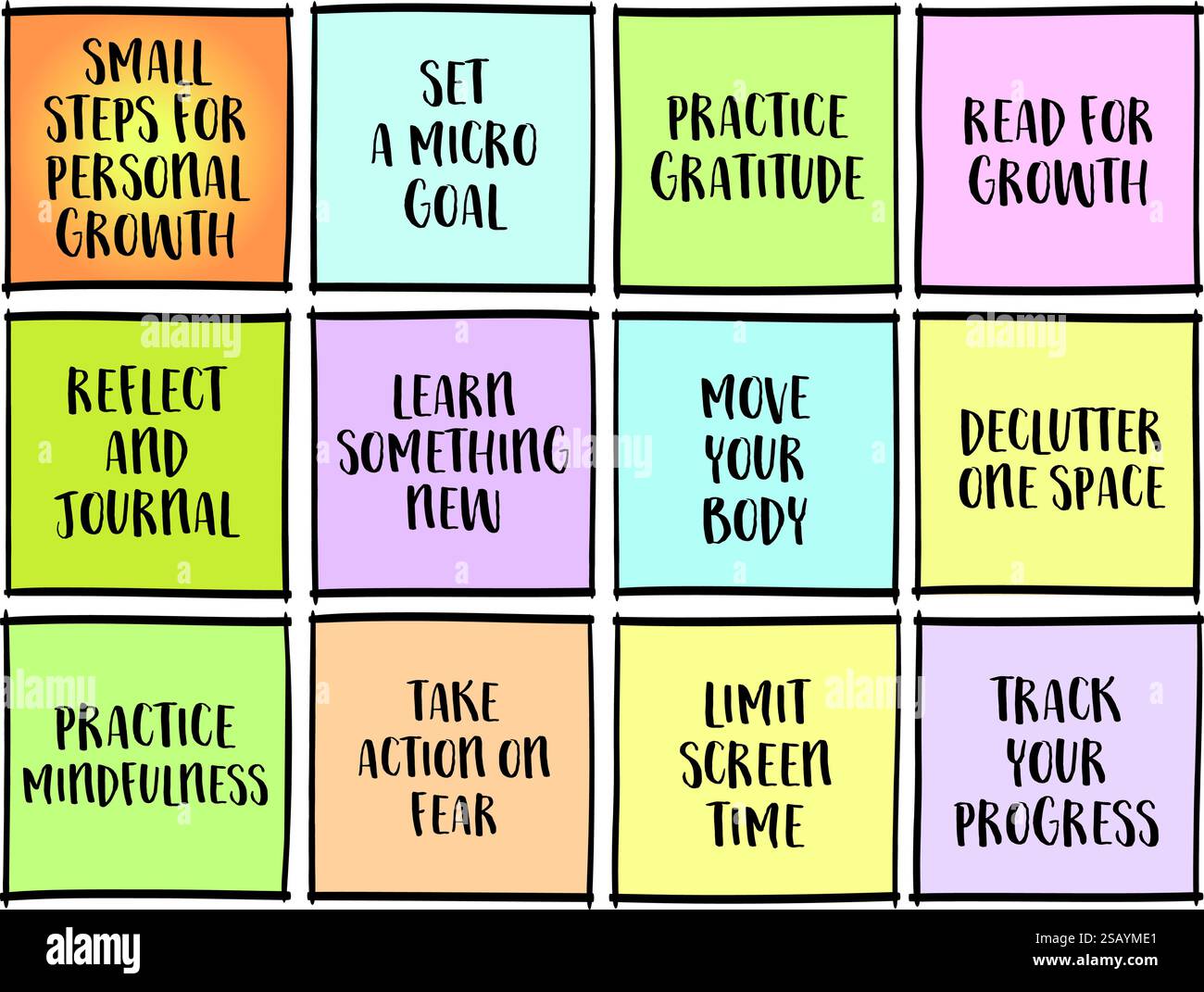 Small steps for personal growth - set of inspirational notes with tips ...