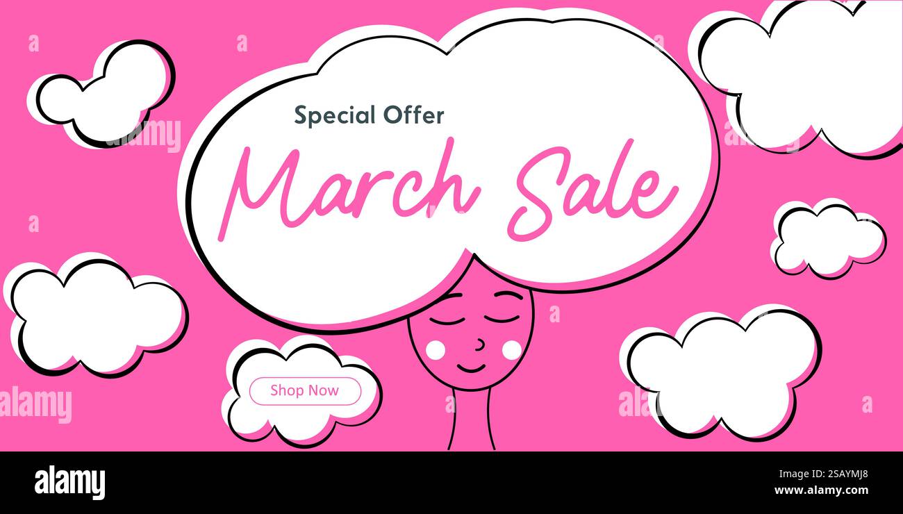 March Sale Promotion with Cloud-Themed Design on a Soft Pink Background ...