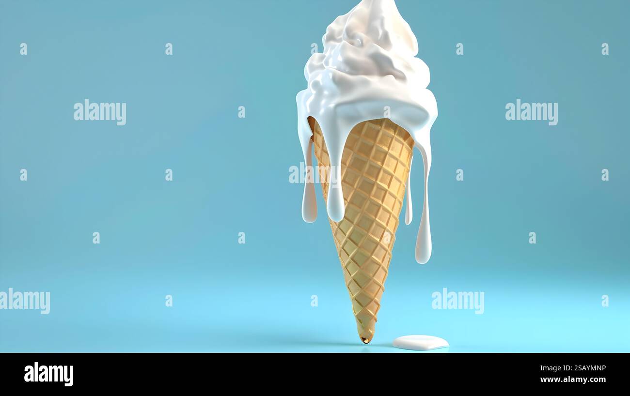 This captivating image showcases a 3D rendered ice cream cone with a ...