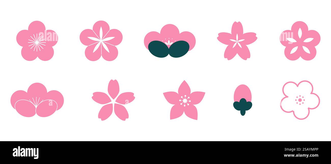 Sakura pink cherry flower blossom, simple silhouette petal. Spring ...