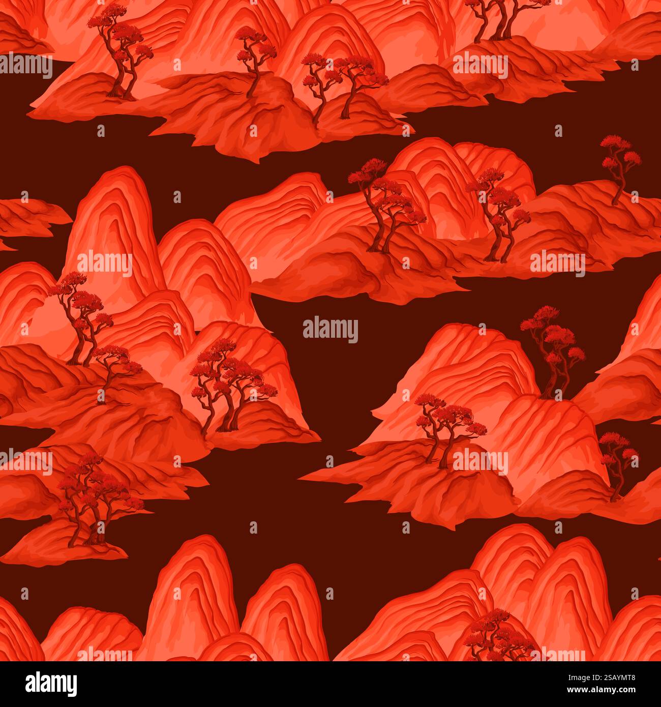 Seamless pattern with watercolour Chinese mountains. Vector Stock ...