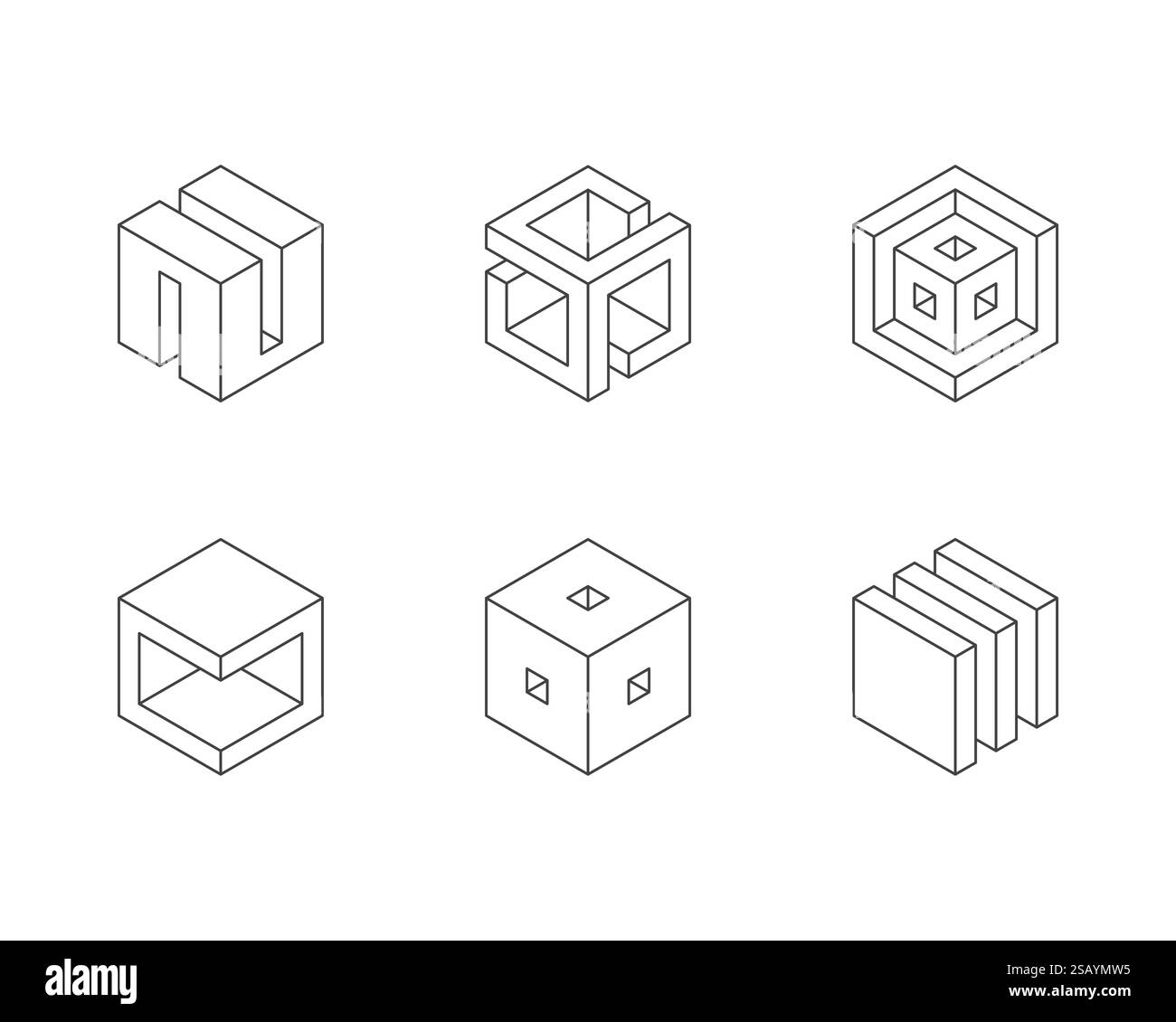 Black and white Cube logo, geometric vector design. Set of box logotype company, trendy ...