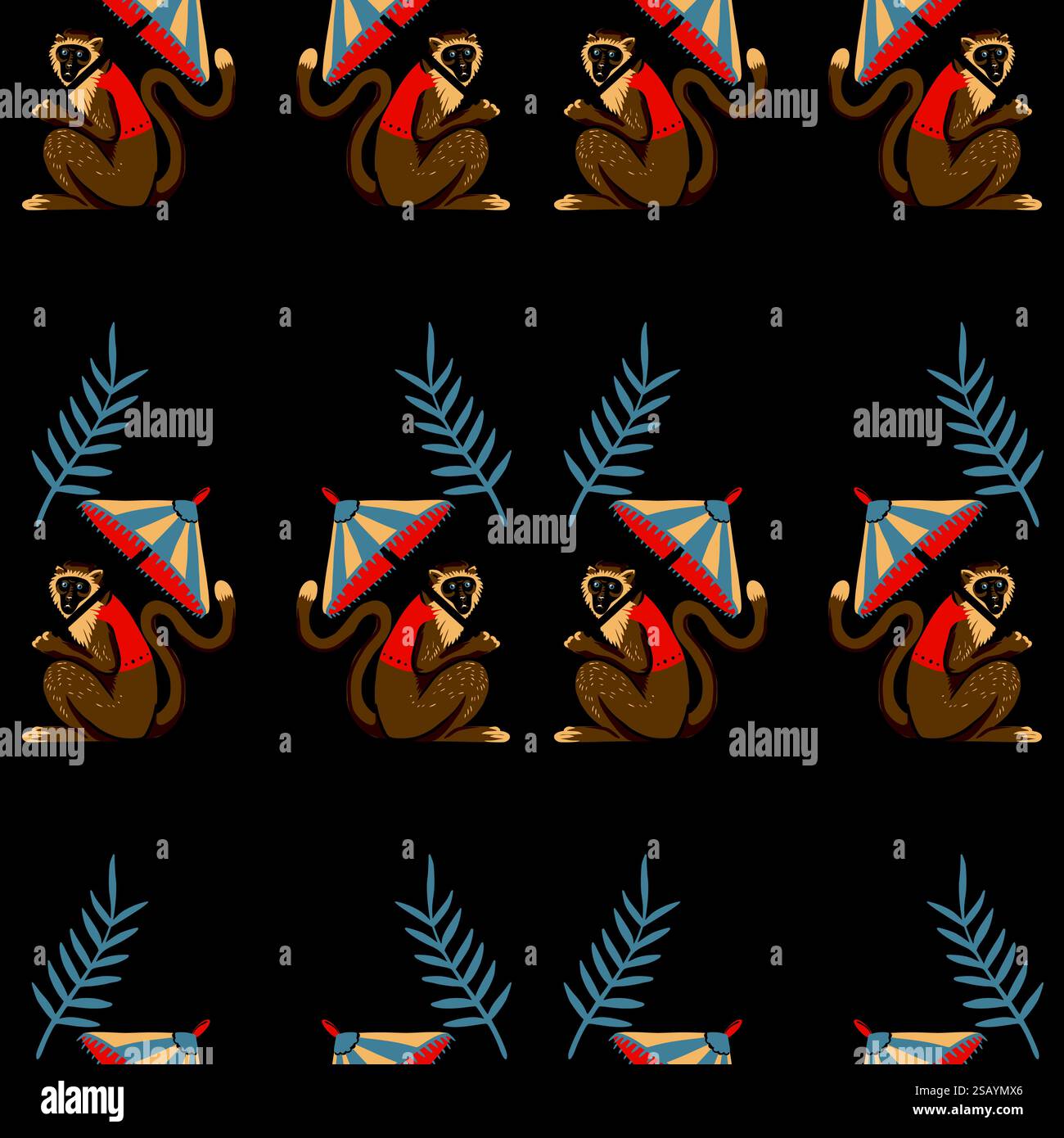 Seamless pattern with monkeys and umbrella. Vector Stock Vector Image ...