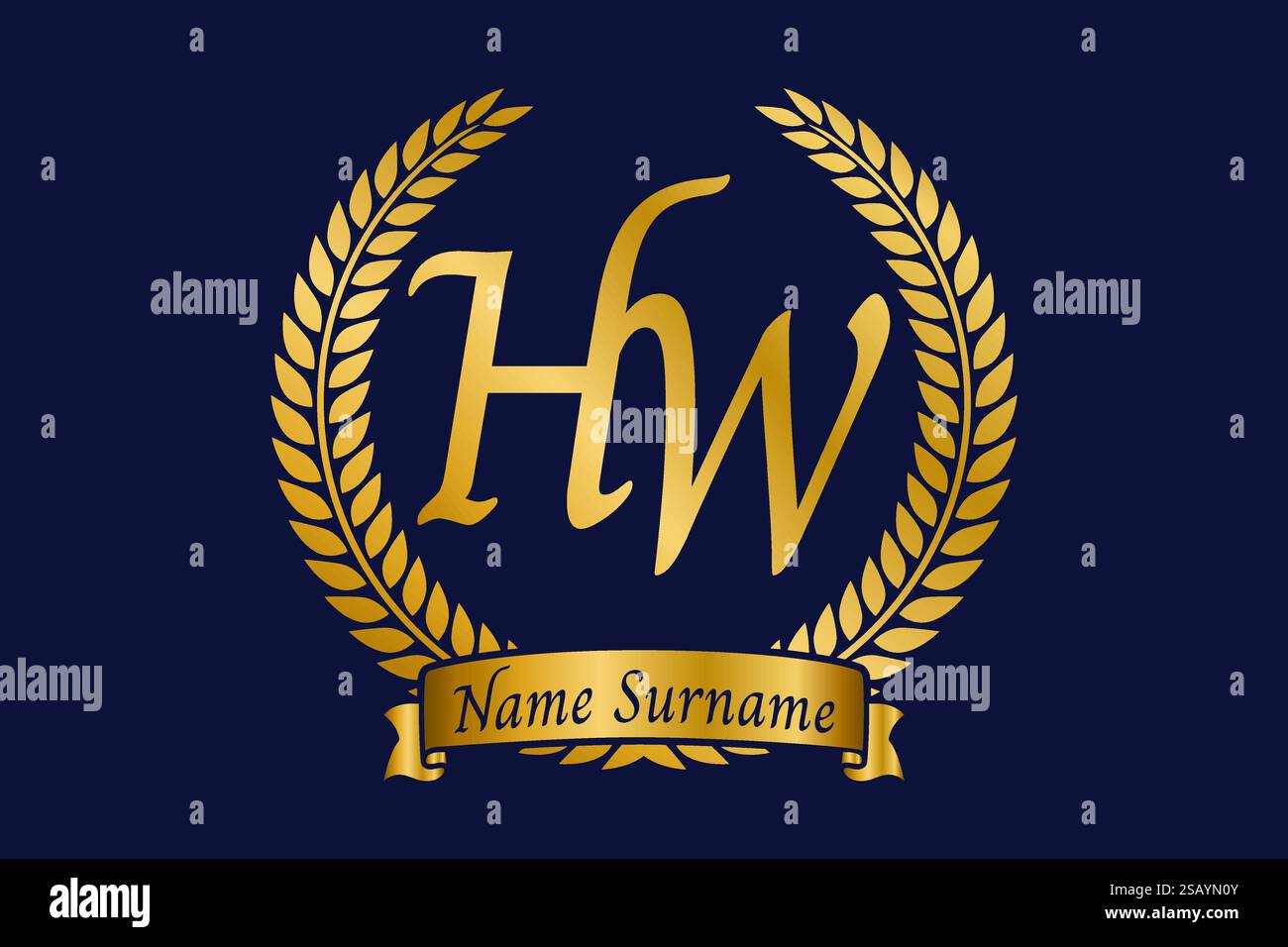 Initial letter H and W, HW monogram logo design with laurel wreath ...