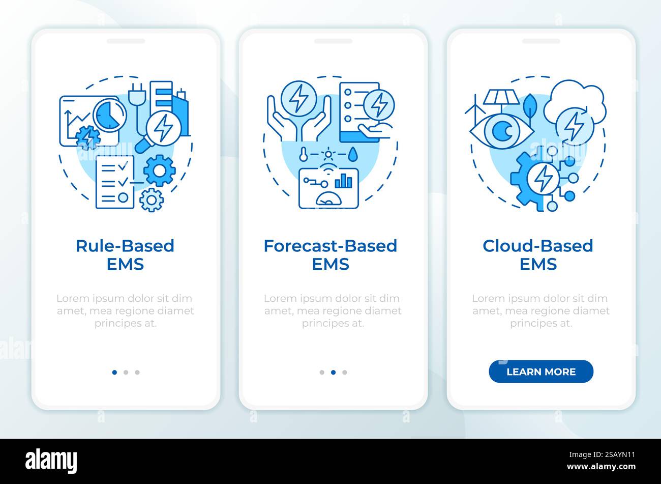 Ems Types Blue Onboarding Mobile App Screen Energy Control Walkthrough 3 Steps Editable