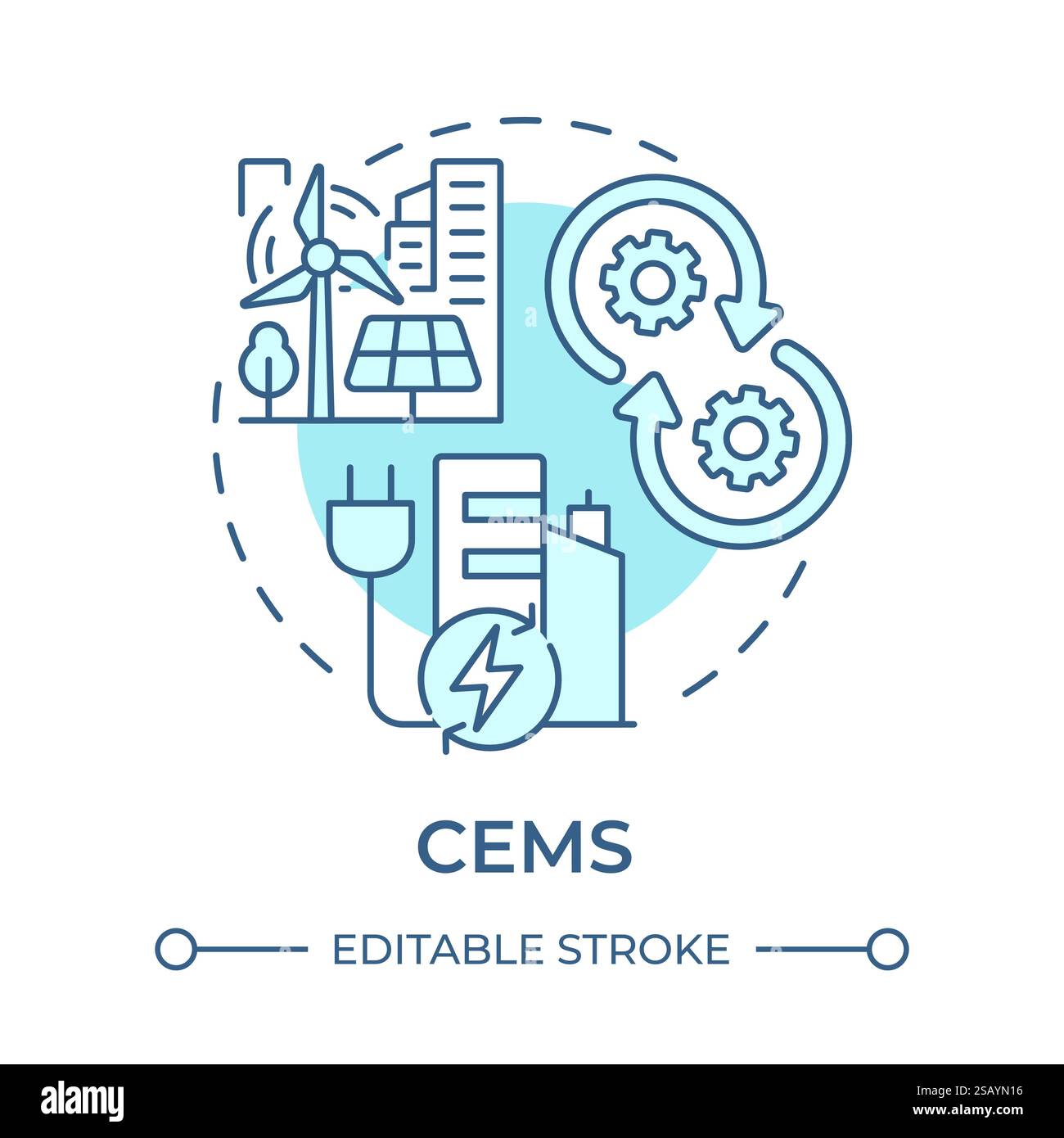 CEMS soft blue concept icon. City electrification, energy management ...