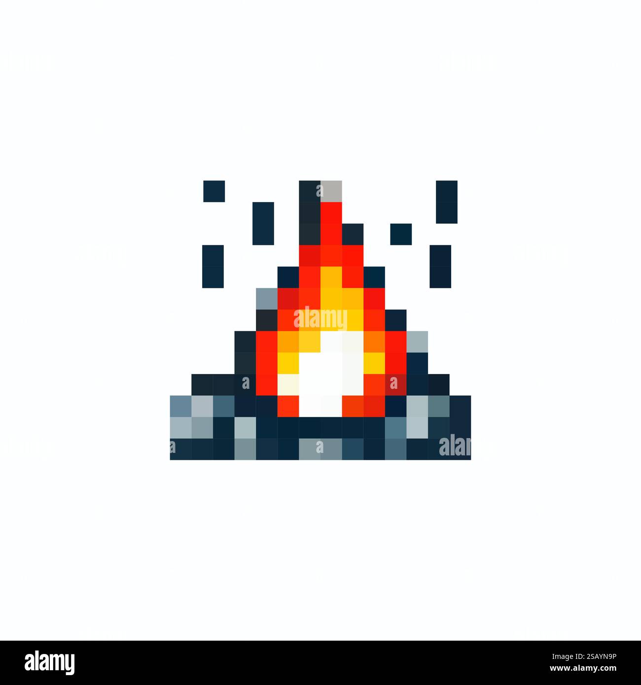 Vector icon of flame on fireplace in pixel style. Bonfire in 8 bit ...