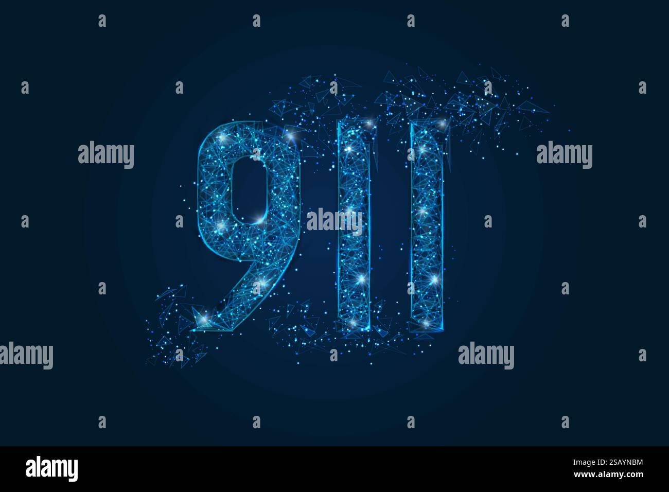 Abstract isolated blue image of The symbolic number 911 nine hundred ...