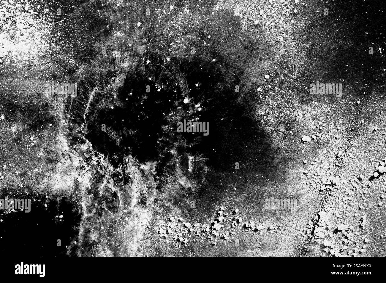 Detail of a fine white Holi flour powder granules dust cocaine drug ...