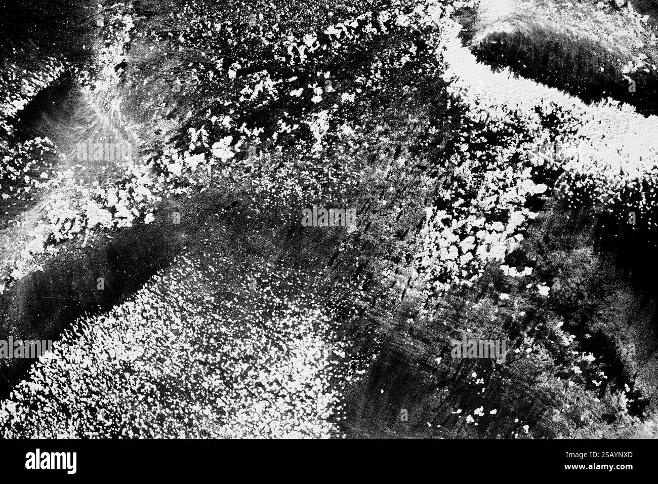 Detail of a fine white Holi flour powder granules dust cocaine drug ...