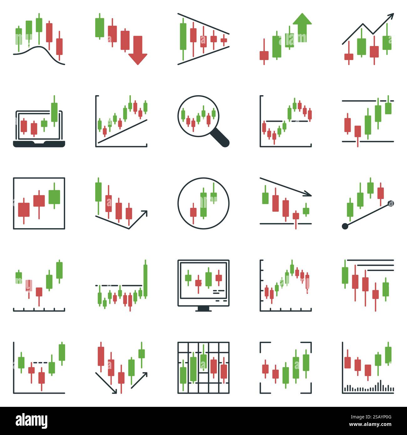 Candlestick Charts icons set - Electronic Trading concept vector ...