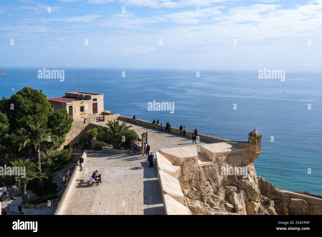 This is a view of Santa Barbara Castle, an historic fortress and ...