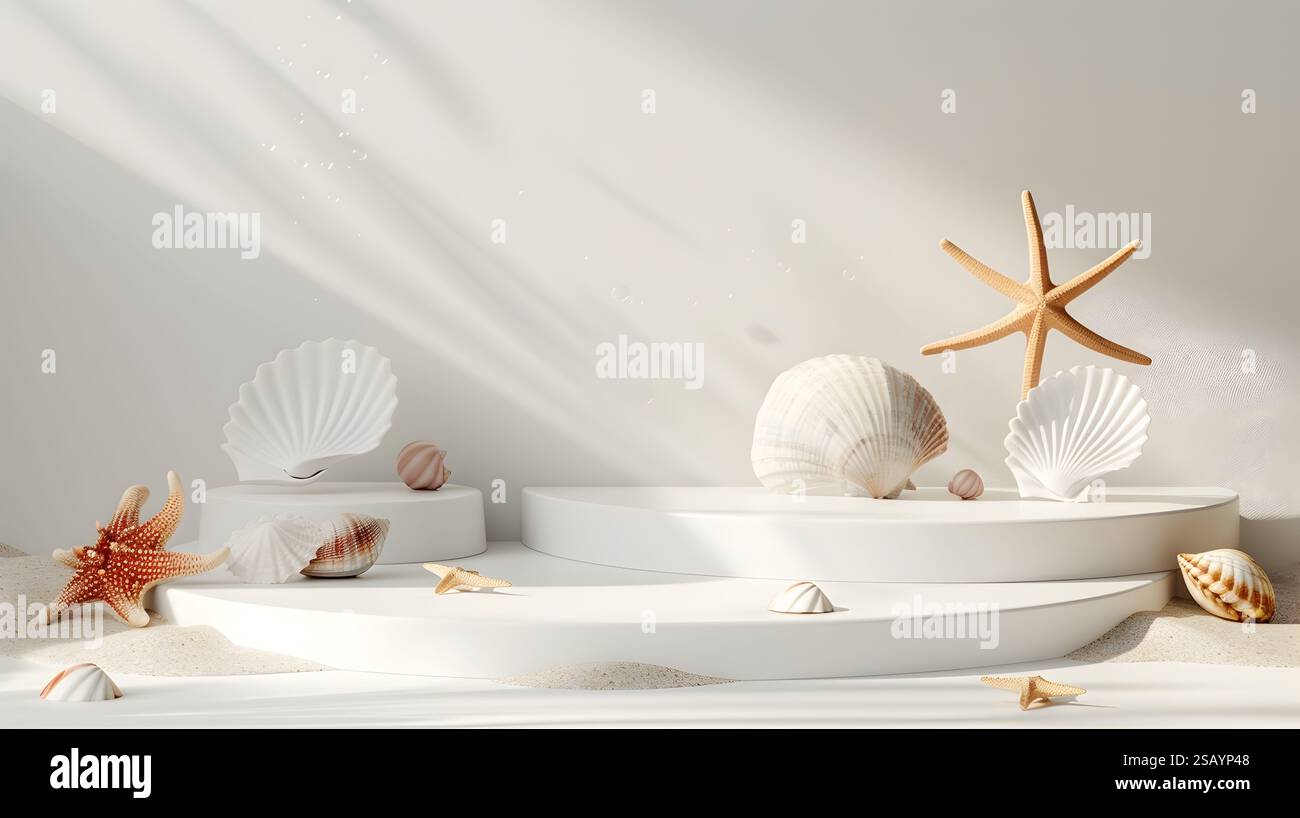 This image depicts a minimalist white podium or display stand with 3D ...